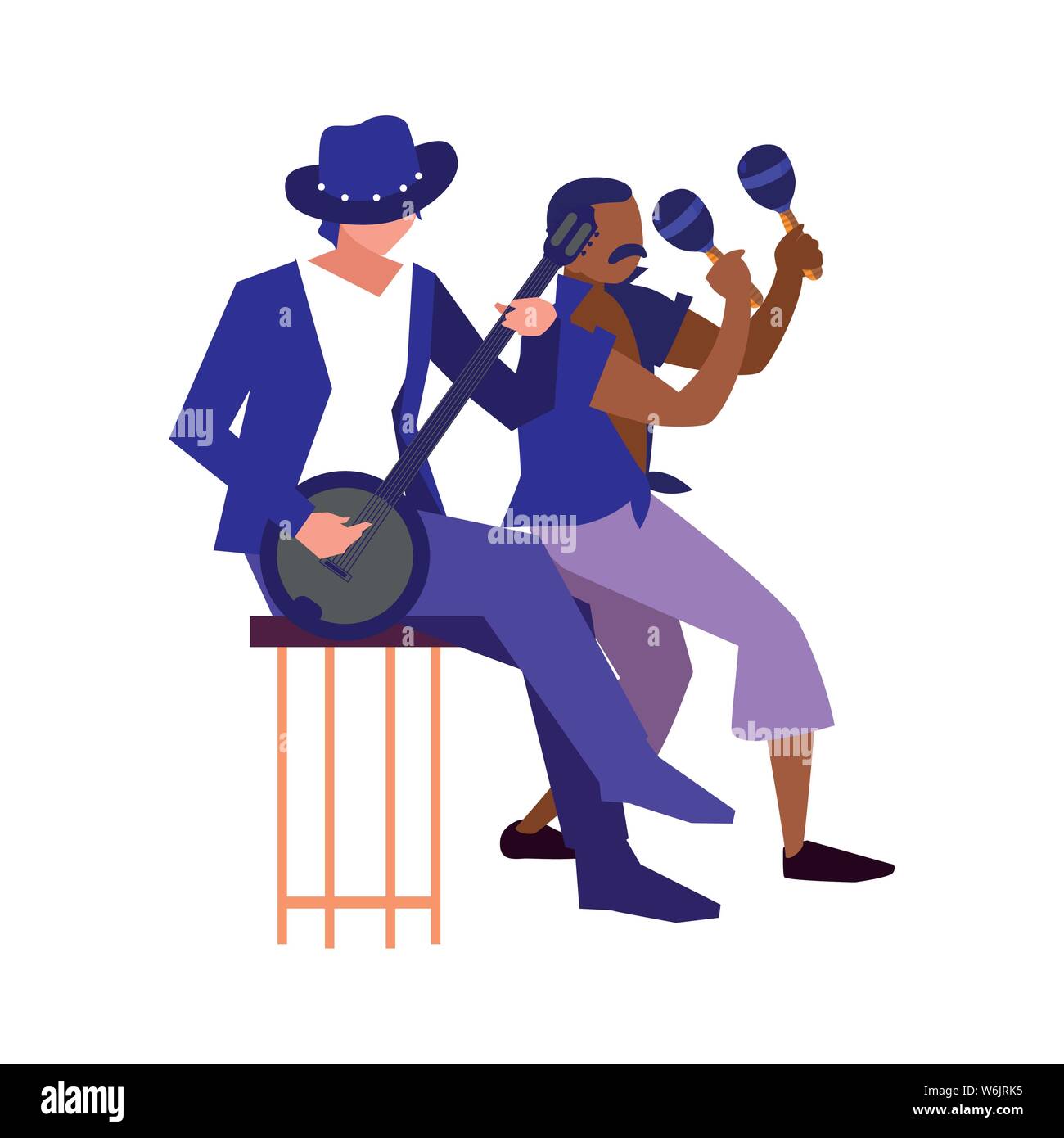 two male musicians playing musical instruments vector illustration ...