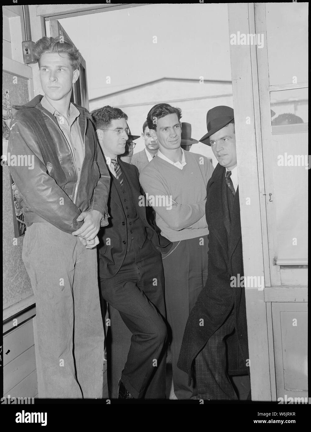 Oakland, California. Lockheed Testing Program. Crowding in the doorway ...