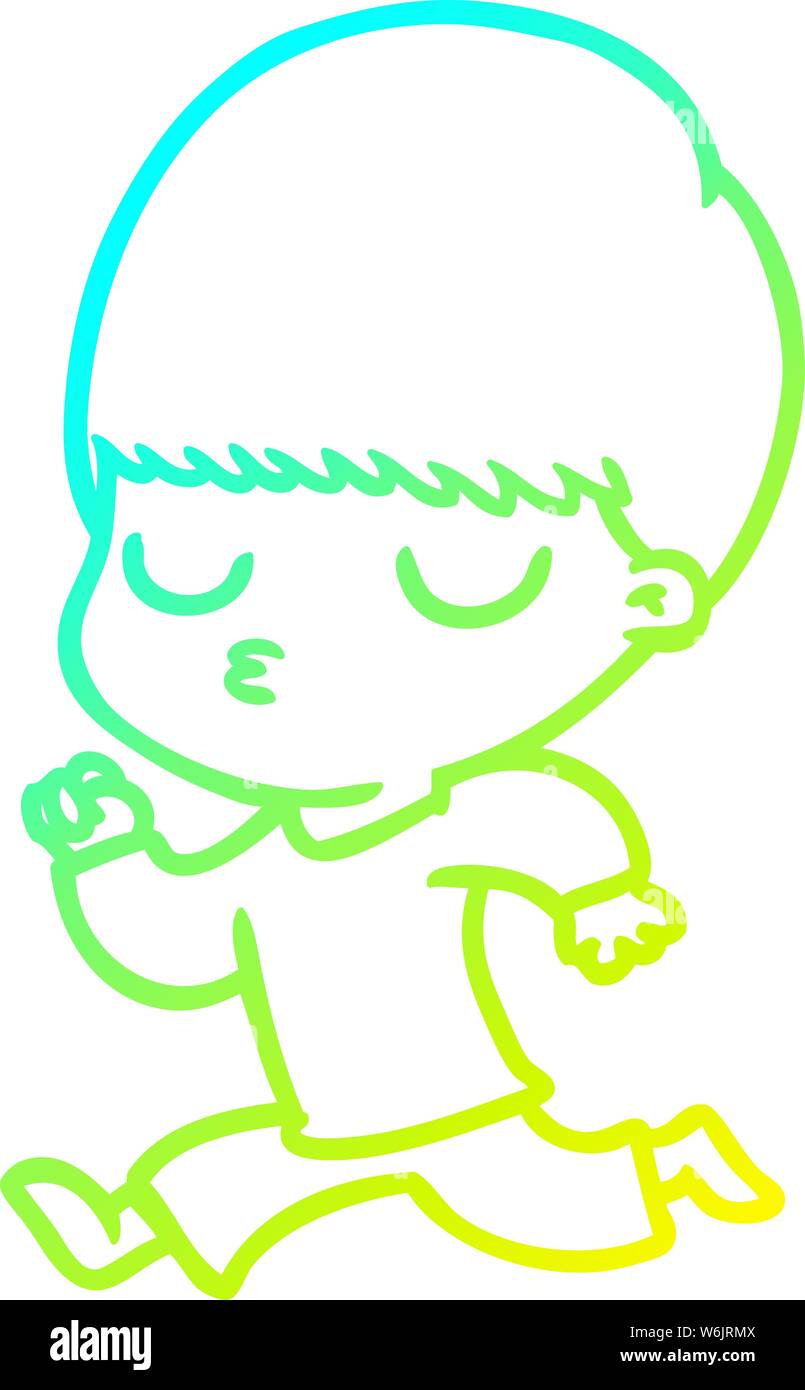 cold gradient line drawing of a cartoon calm boy Stock Vector Image ...