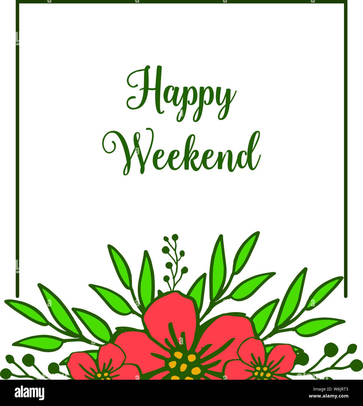 Design template banner for happy weekend, with plants decoration, green ...