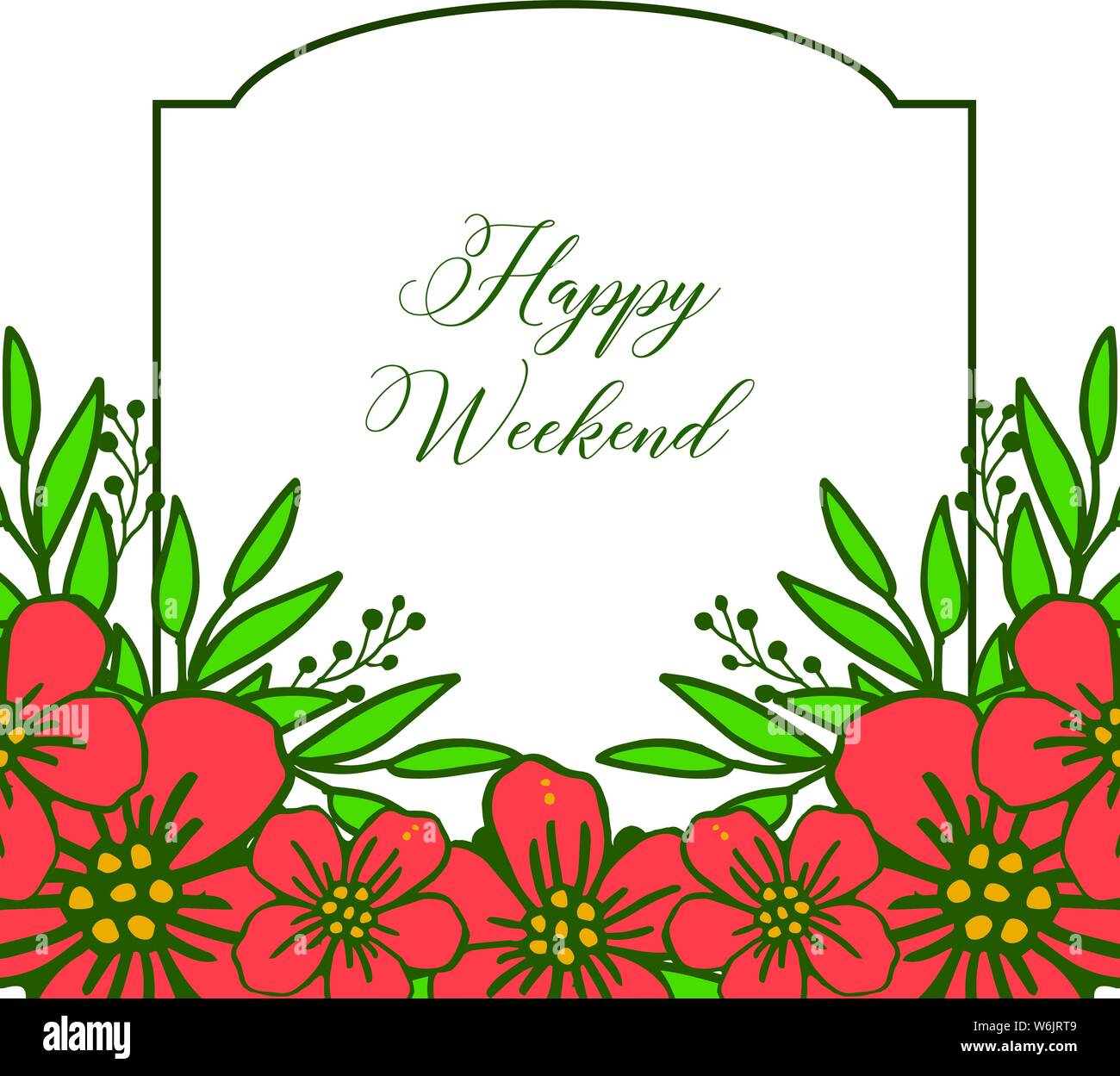 Design template banner for happy weekend, with plants decoration, green ...