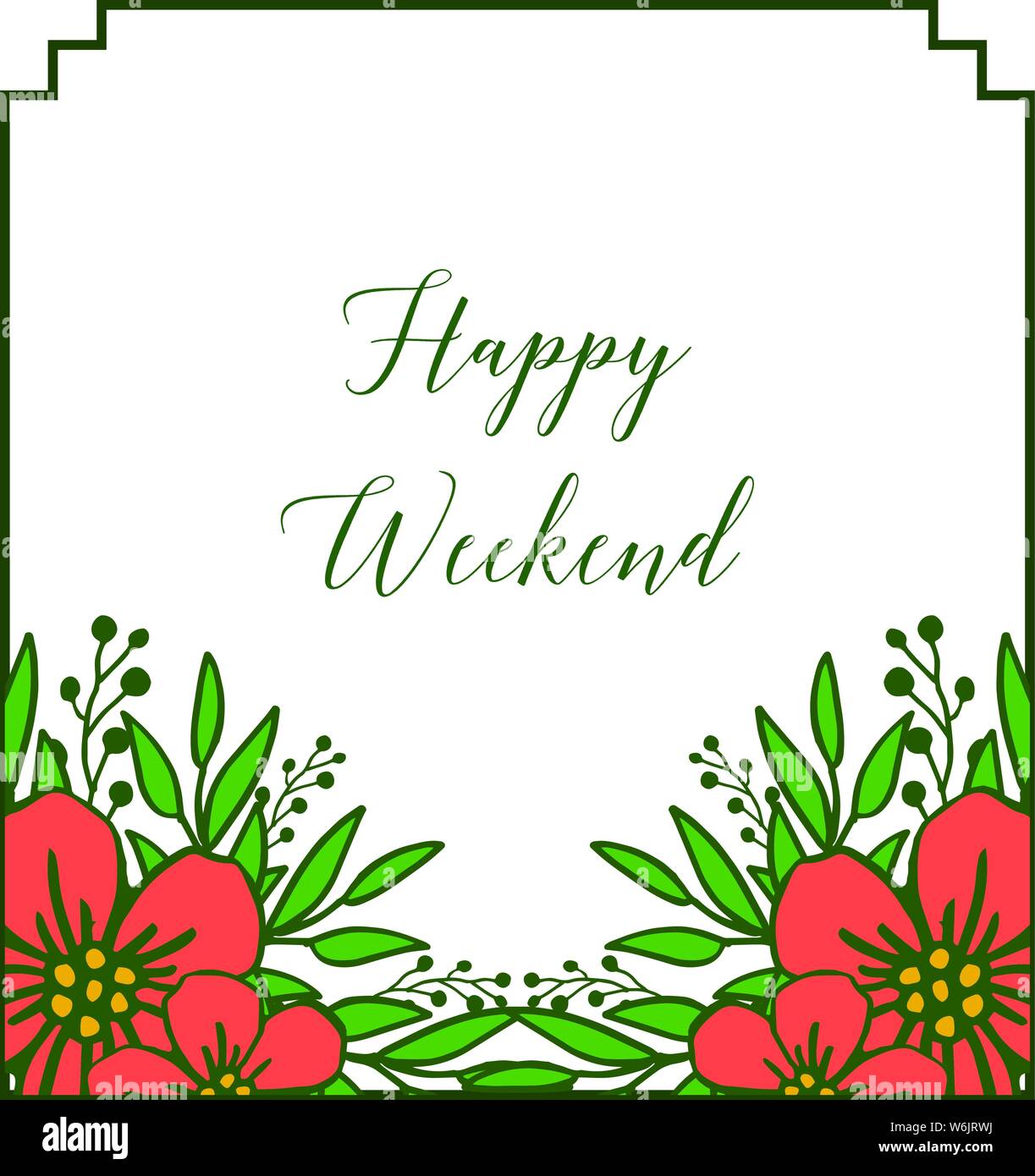 Texture orange flower frame elegant, poster of happy weekend. Vector ...