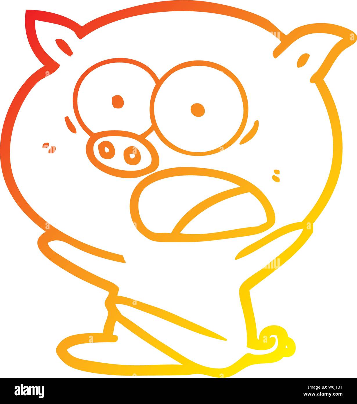 warm gradient line drawing of a shocked cartoon pig sitting down Stock ...