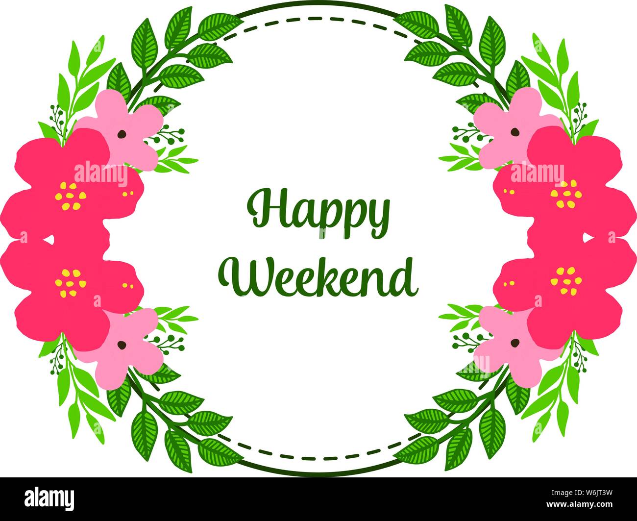 Beauty of colorful floral frame, for lettering happy weekend, on a ...