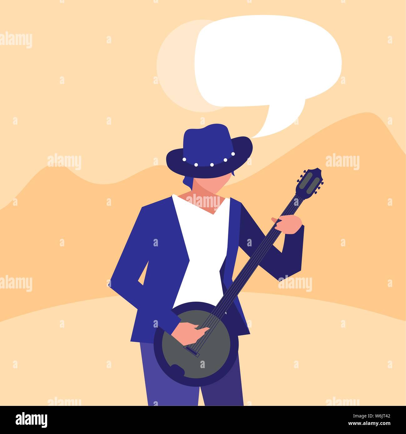 musician man banjo playing instrument vector illustration Stock Vector ...