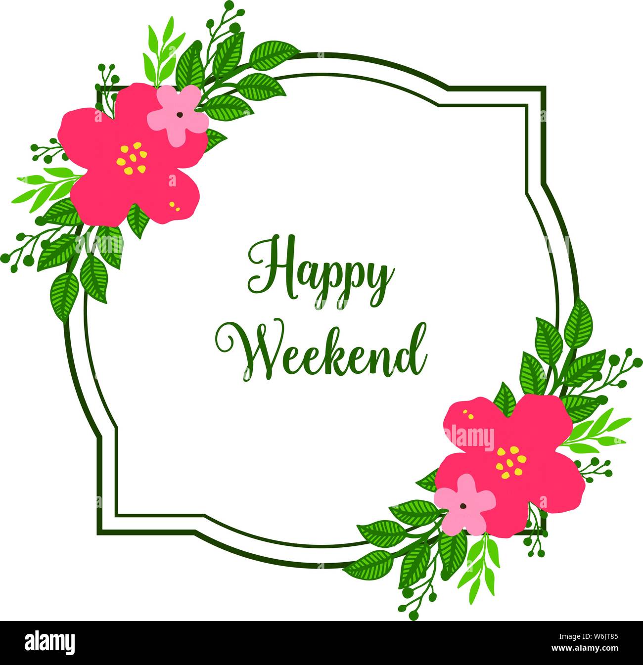 Various pattern green leafy flower frame, for card happy weekend ...