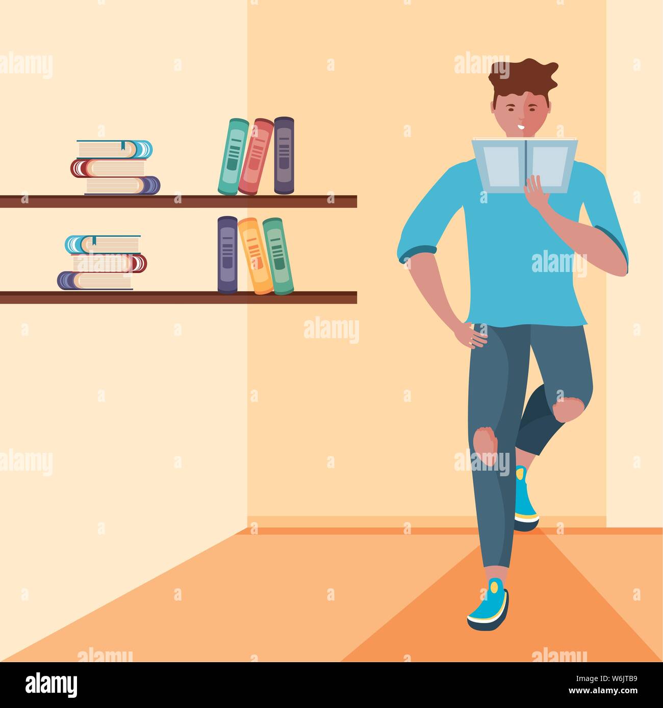 young man reading book avatar character vector illustration design ...