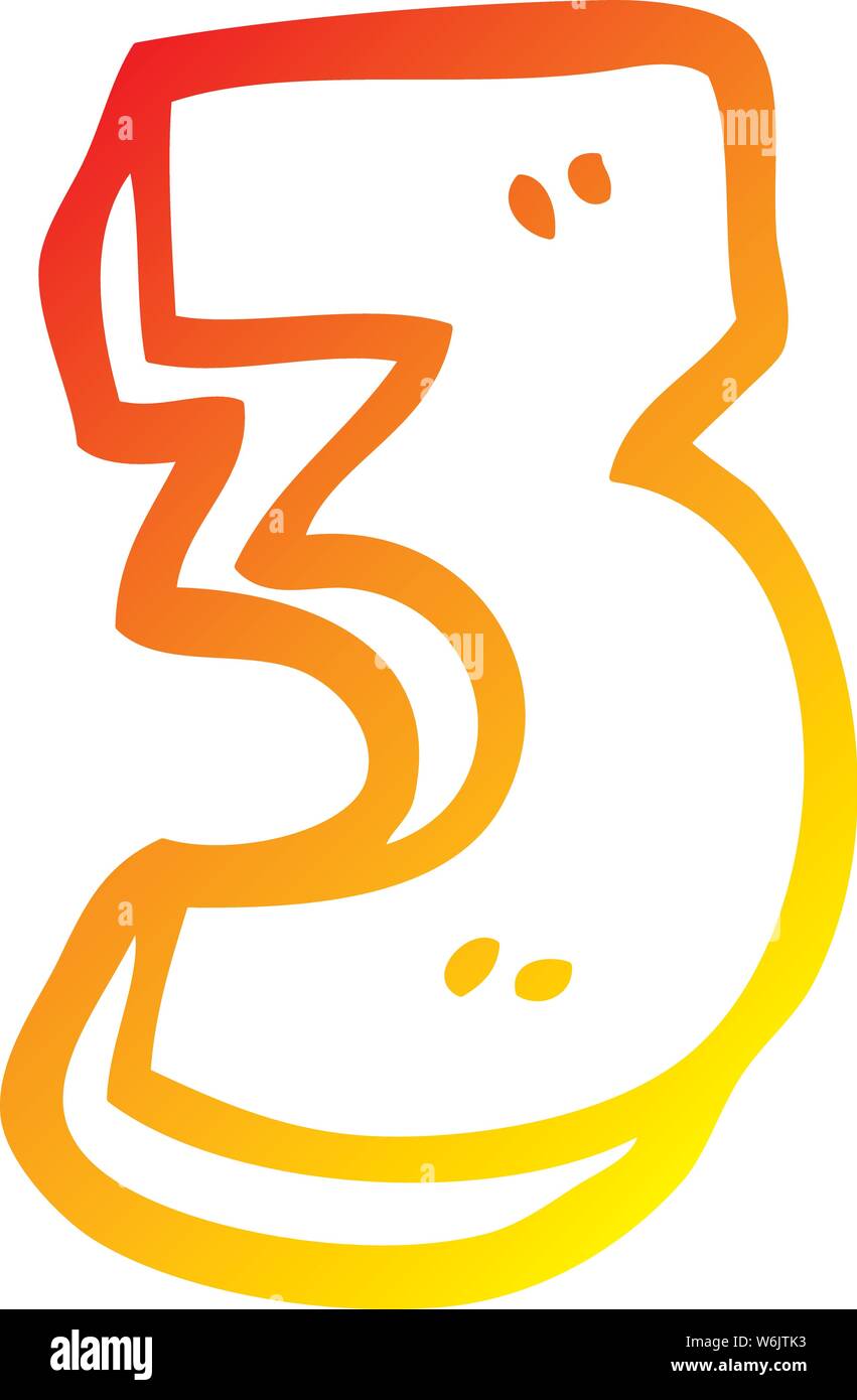 warm gradient line drawing of a cartoon number three Stock Vector Image ...