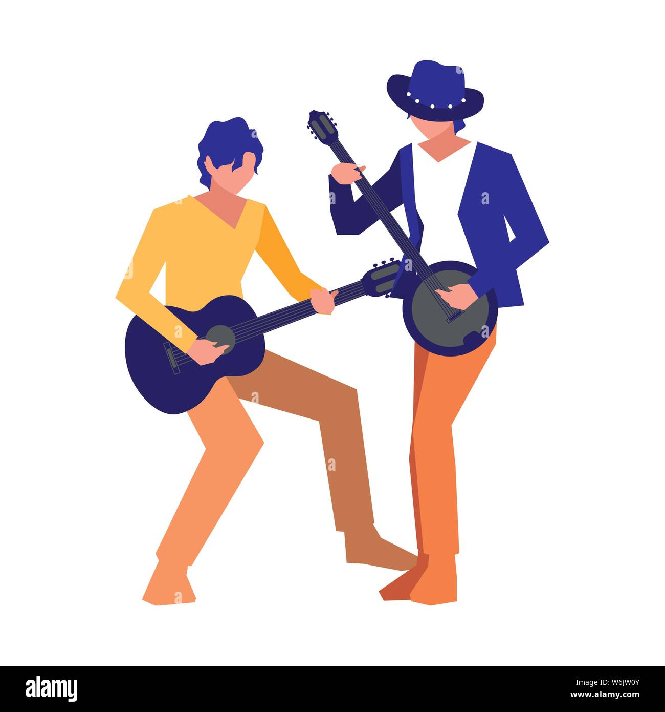 two male musicians playing musical instruments vector illustration ...