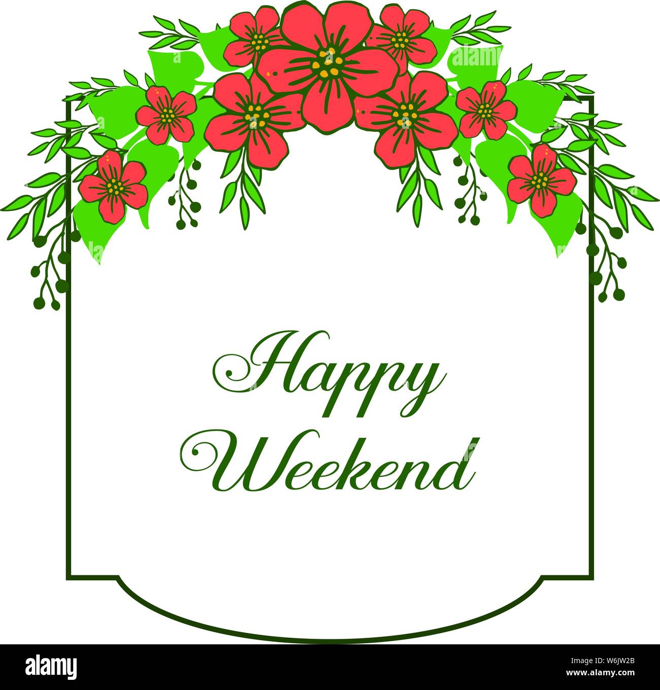 Border bright green leafy flower frame, for beautiful card happy ...