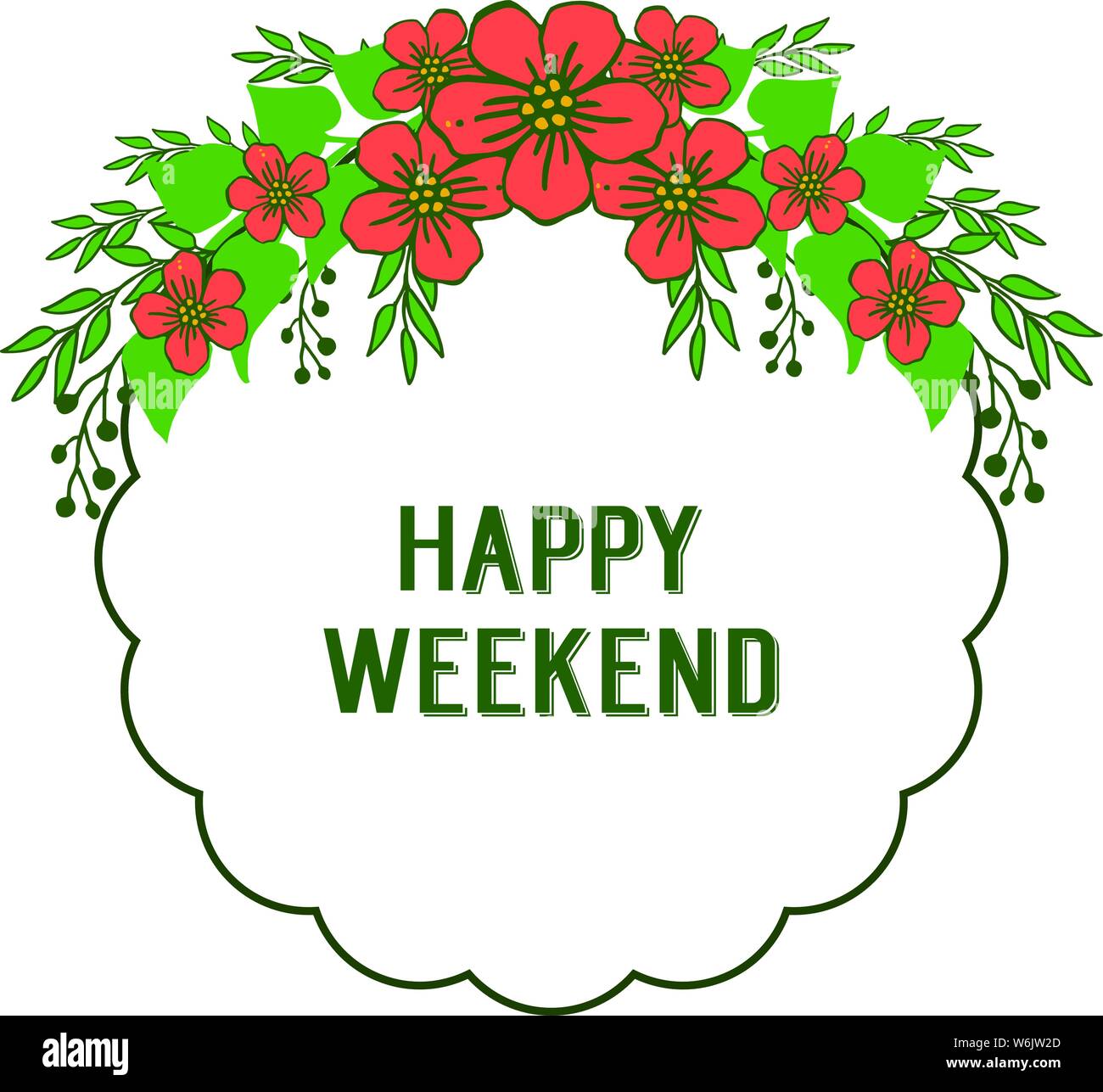 Various shape card of happy weekend, with motif orange wreath frame ...
