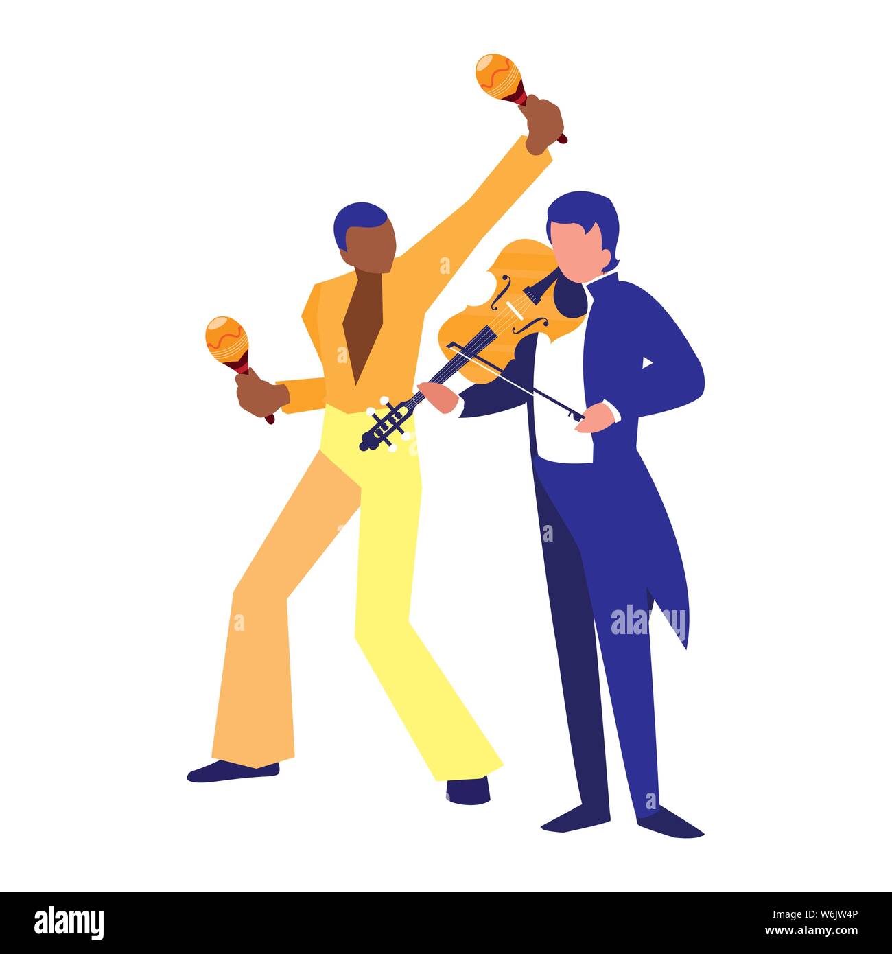 two male musicians playing musical instruments vector illustration ...