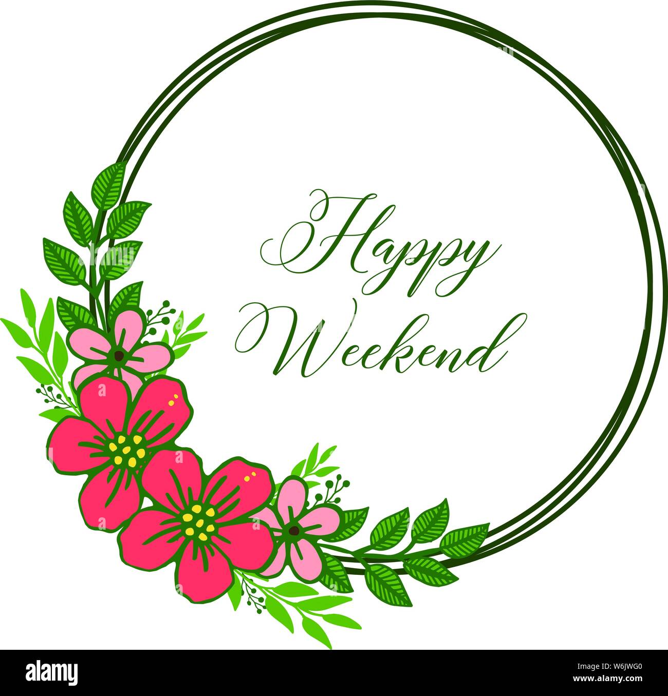 Various pattern green leafy flower frame, for card happy weekend ...