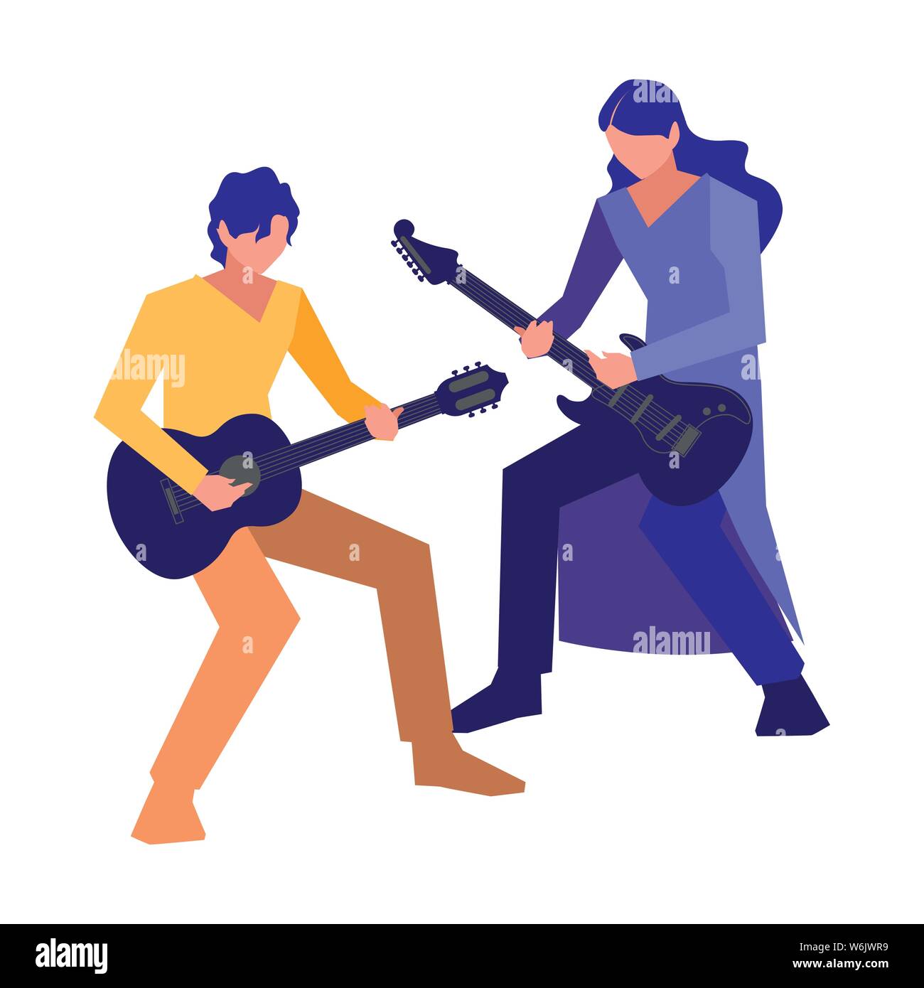 two male musicians playing musical instruments vector illustration ...