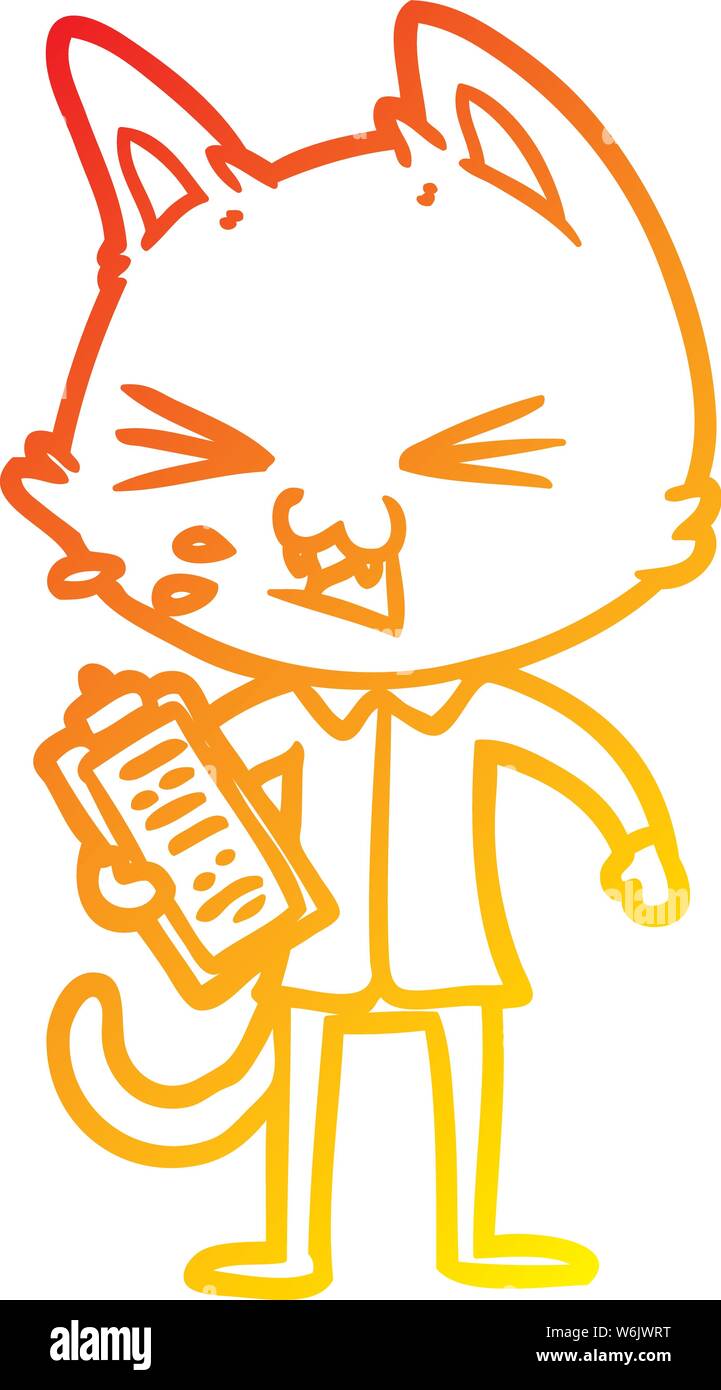 warm gradient line drawing of a cartoon salesman cat hissing Stock ...