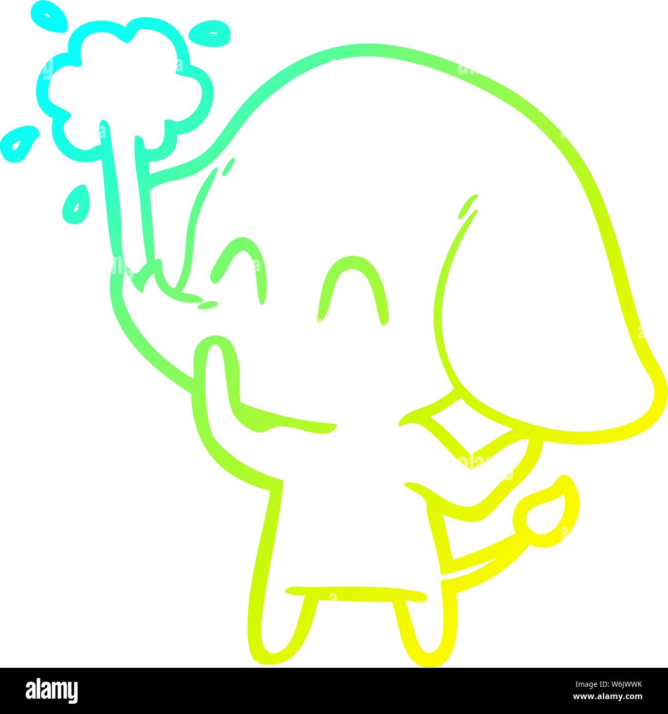 cold gradient line drawing of a cute cartoon elephant spouting water ...