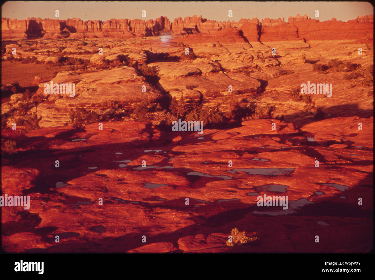 POTHOLES IN SANDSTONE FILLED WITH WATER FROM PREVIOUS DAY'S RAIN IN THE ...