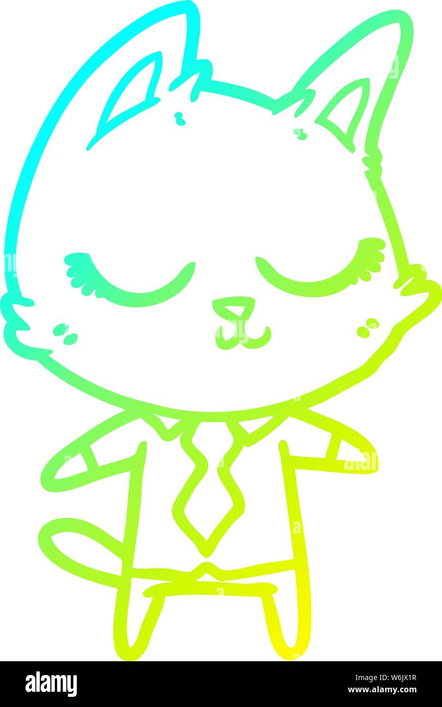 cold gradient line drawing of a calm cartoon cat Stock Vector Image ...