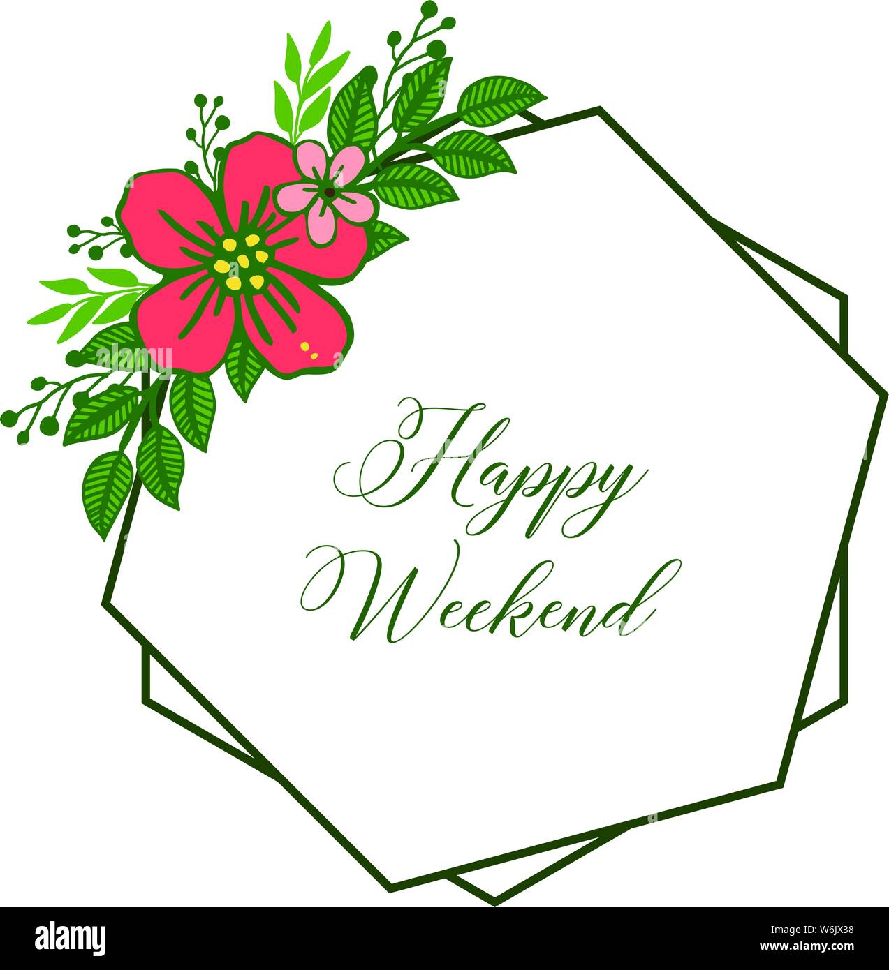 Card of happy weekend, ornate of leaf flower frame beautiful. Vector ...