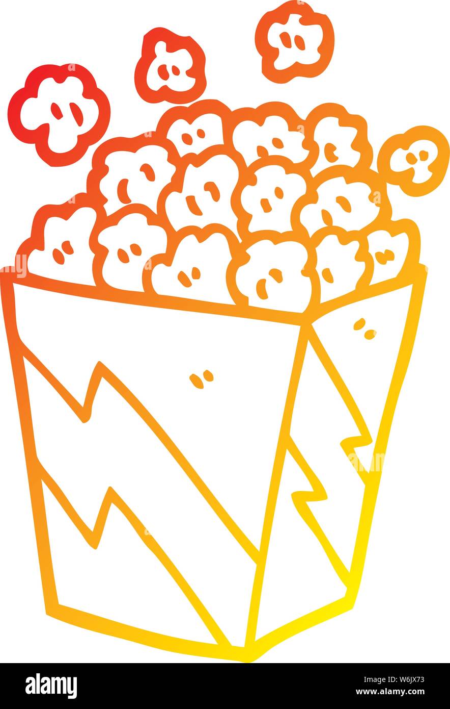 warm gradient line drawing of a cartoon cinema popcorn Stock Vector ...