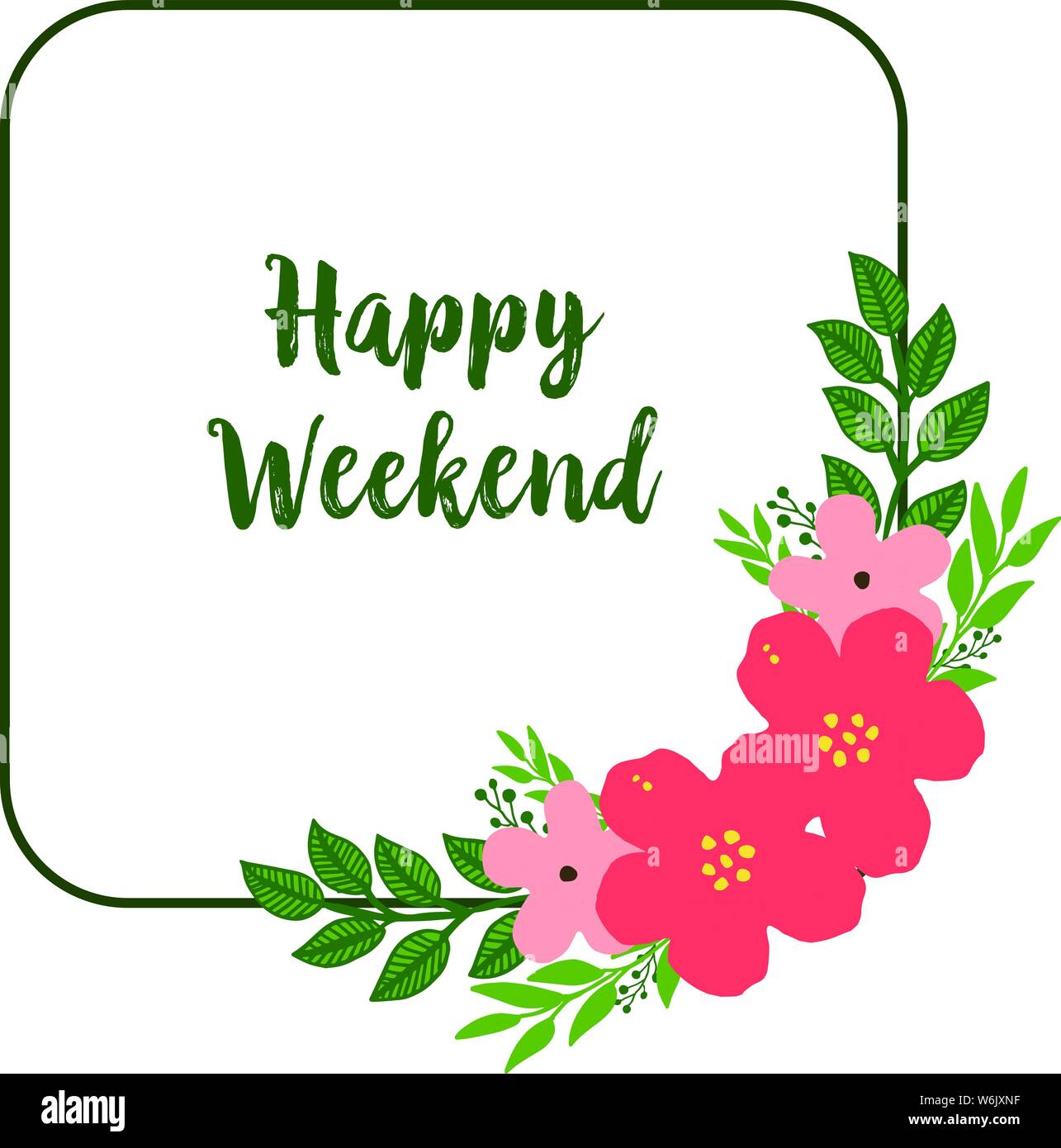Beauty of colorful floral frame, for lettering happy weekend, on a ...