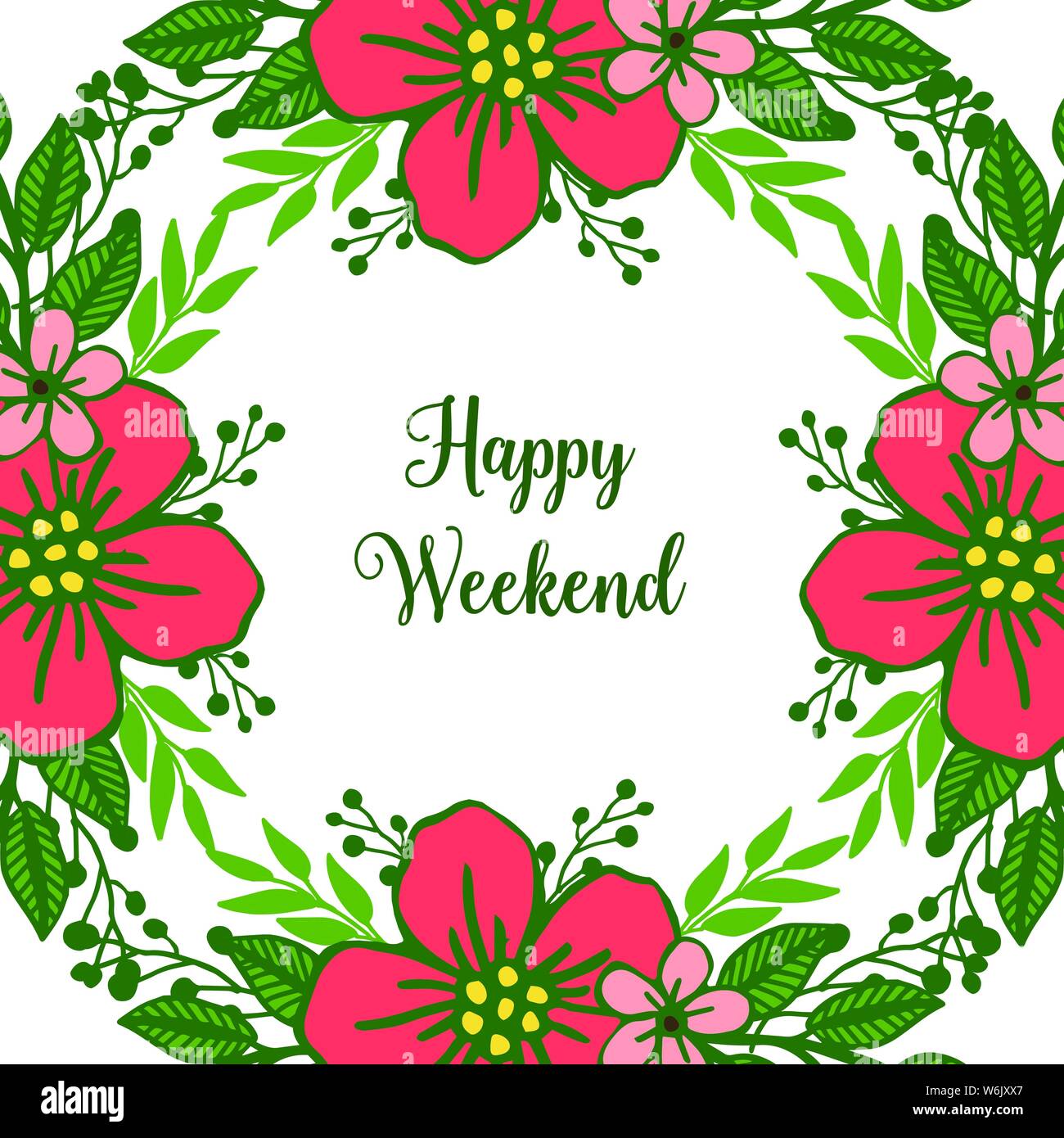 Style abstract leaf wreath frame, for ornate card happy weekend. Vector ...