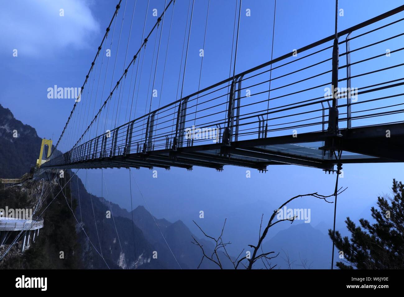 View of China's highest glass-bottom bridge on the Batai Mountains at ...