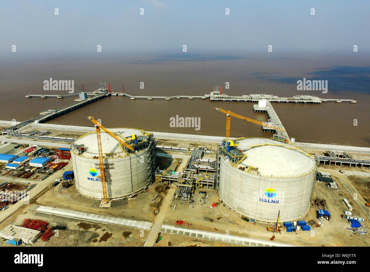 Aerial view of the construction site of the Zhoushan LNG (liquefied ...