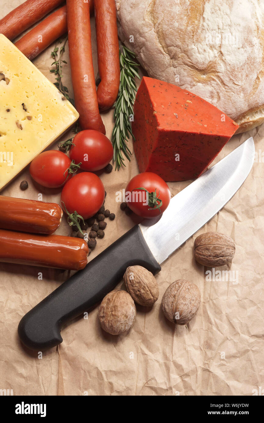 Dutch red cheese. Still life. Fresh food on the table Stock Photo - Alamy