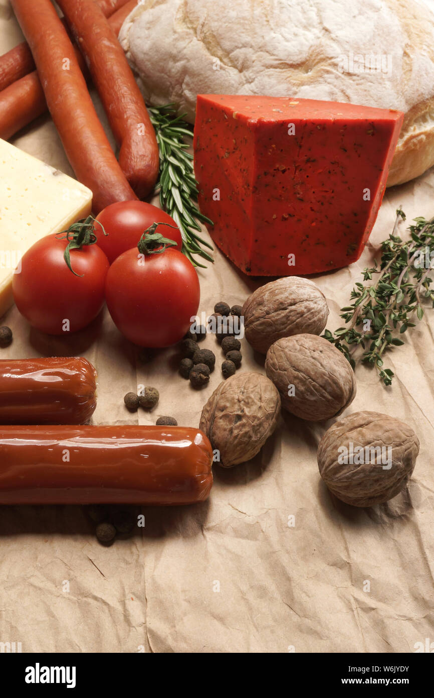 Dutch red cheese. Still life. Fresh food on the table Stock Photo - Alamy