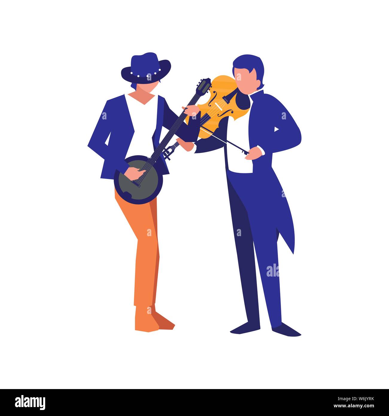 two male musicians playing musical instruments vector illustration ...