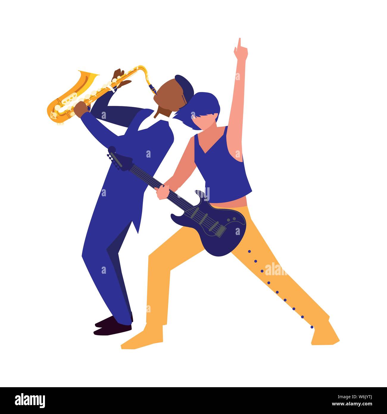 two male musicians playing musical instruments vector illustration ...