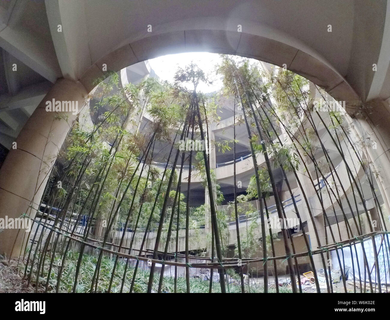 View of the 5-story high spiral parking lot at a residential area in ...