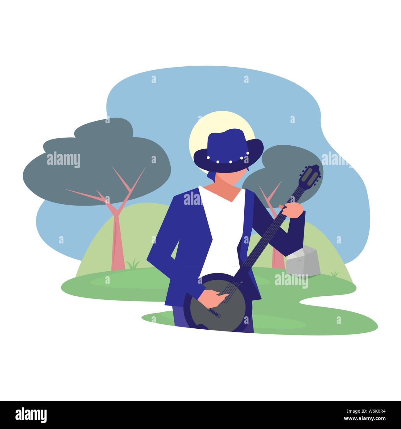 musician man banjo playing instrument vector illustration Stock Vector ...