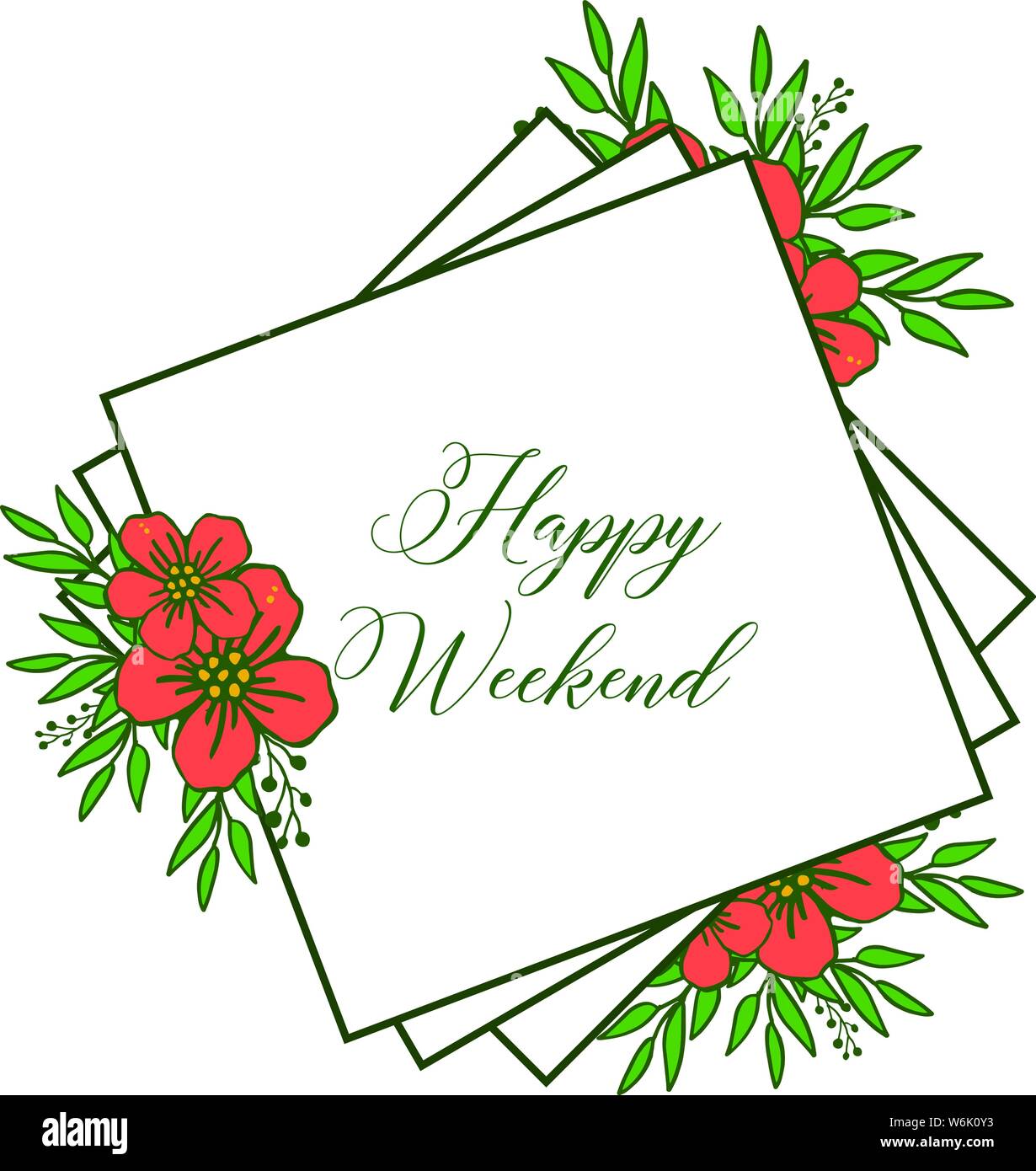 Design with space for your text, orange flower frame, for happy weekend ...