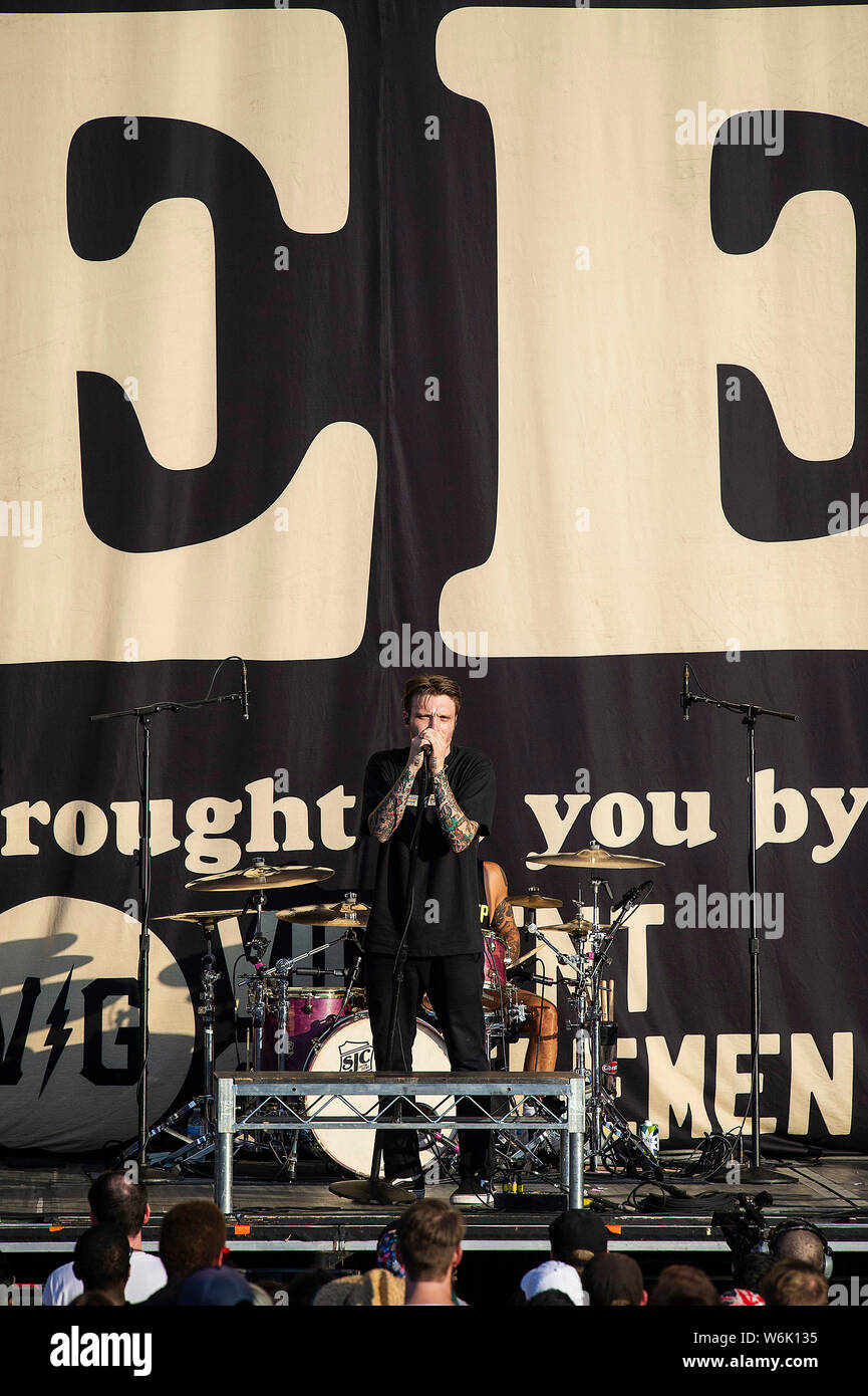 August 01, 2019: Ben Barlow with Neck Deep performs at Austin 360 ...