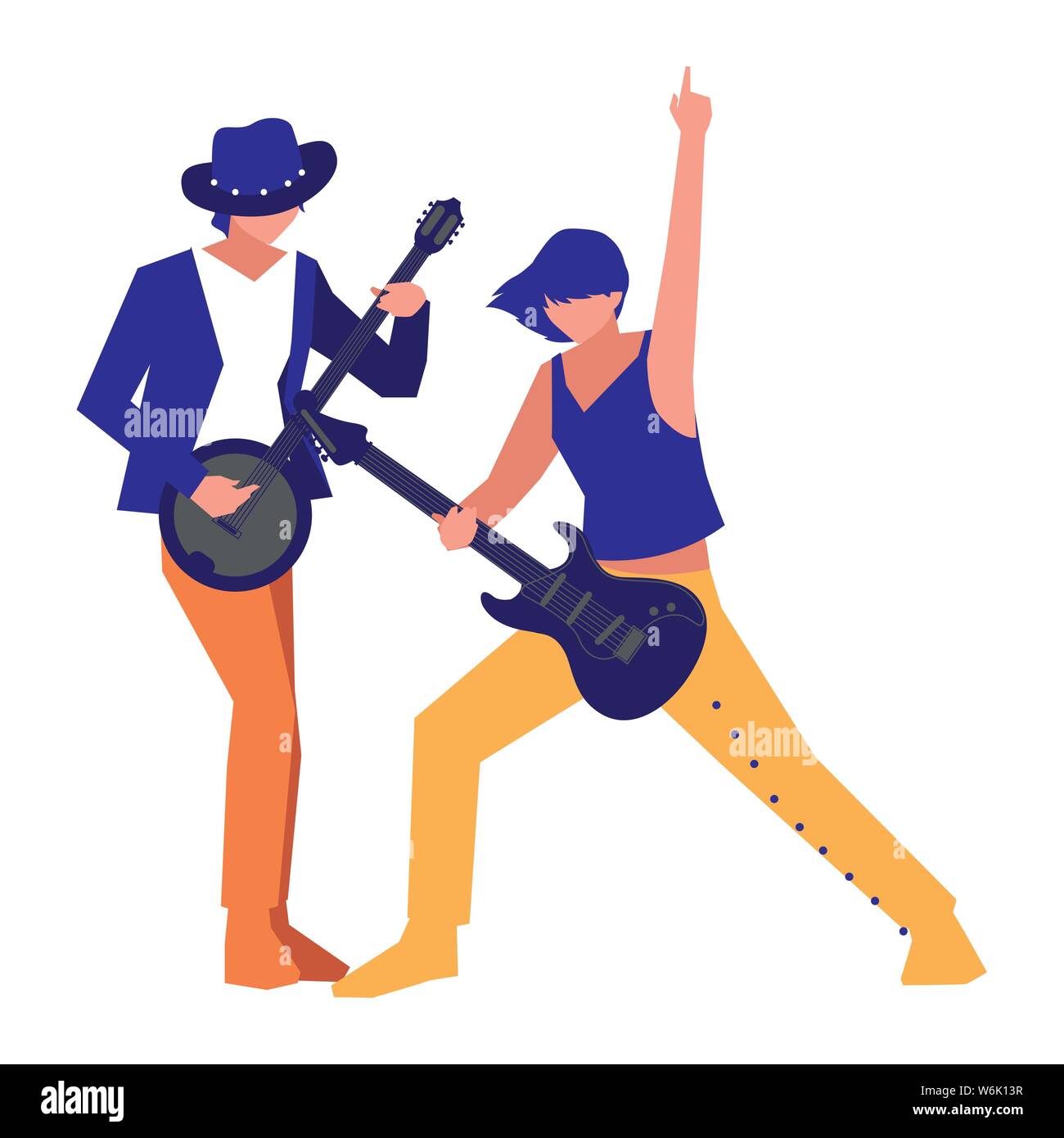 two male musicians playing musical instruments vector illustration ...