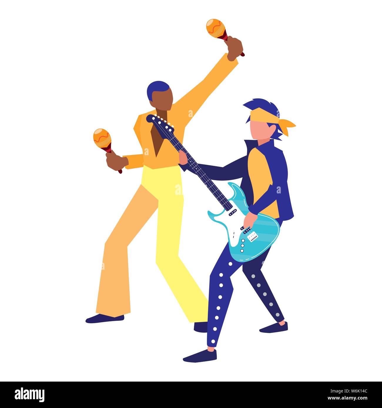two male musicians playing musical instruments vector illustration ...
