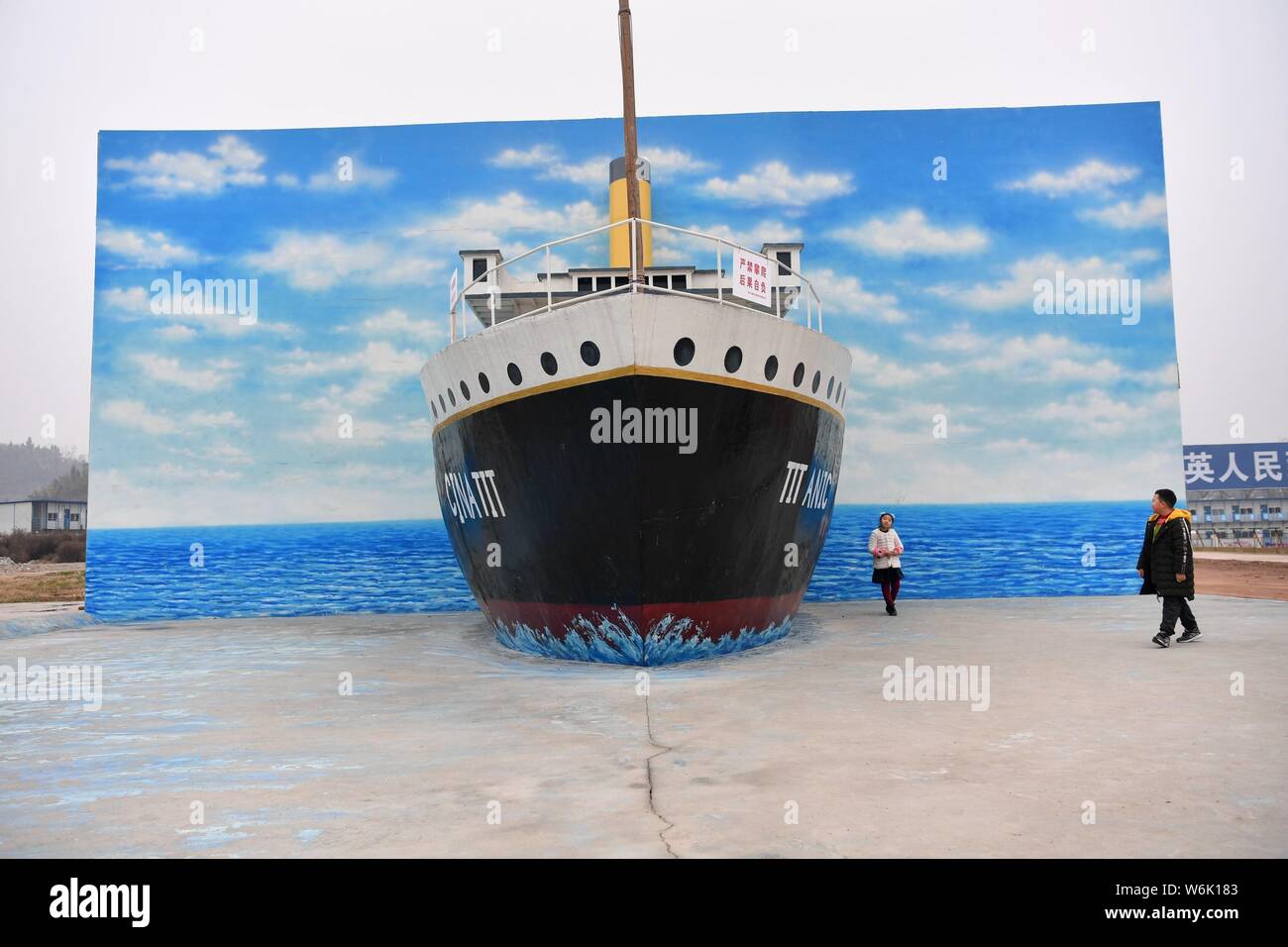Aerial view of the construction site of a full-scale replica of the ...