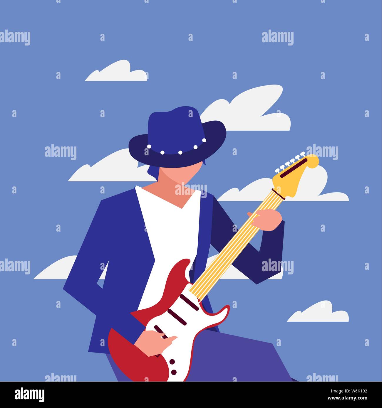 musician man electric guitar playing vector illustration Stock Vector ...
