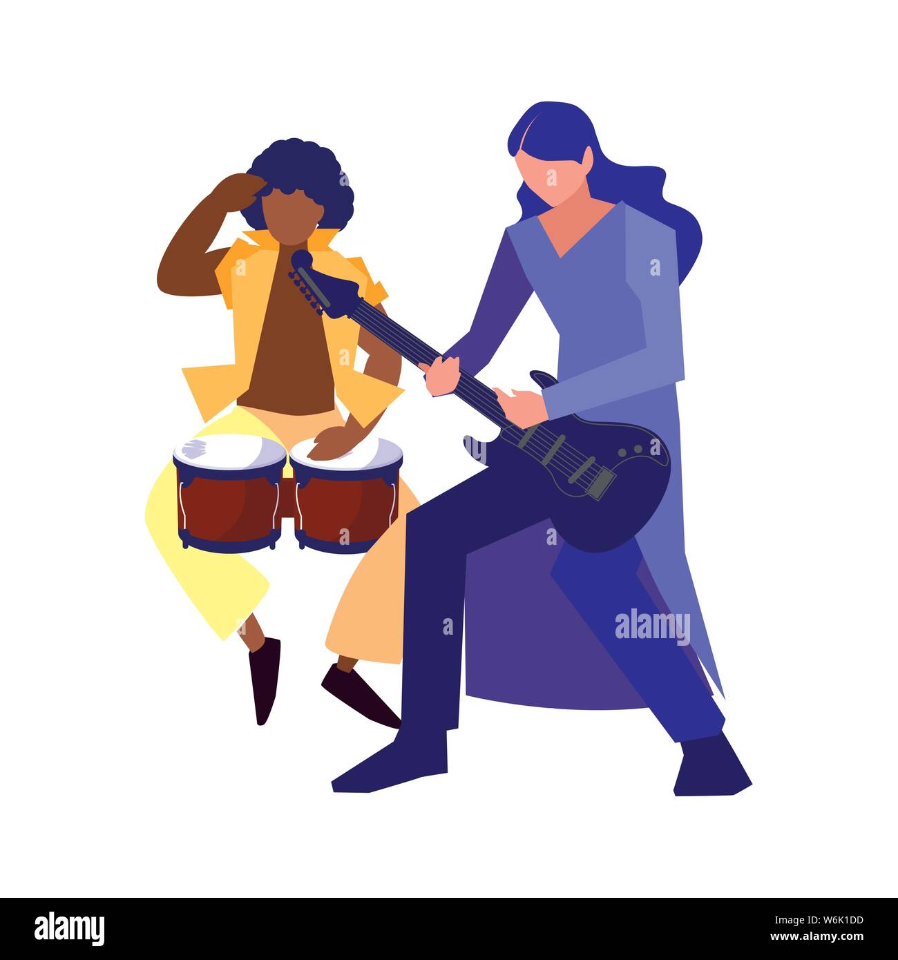 two male musicians playing musical instruments vector illustration ...