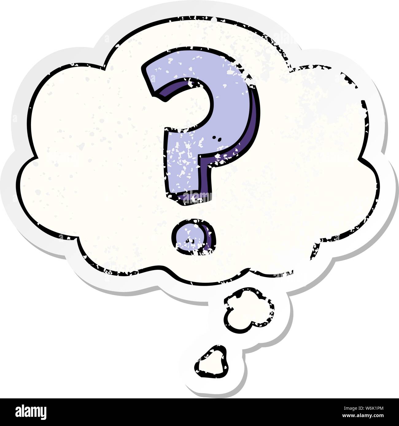 cartoon question mark with thought bubble as a distressed worn sticker ...