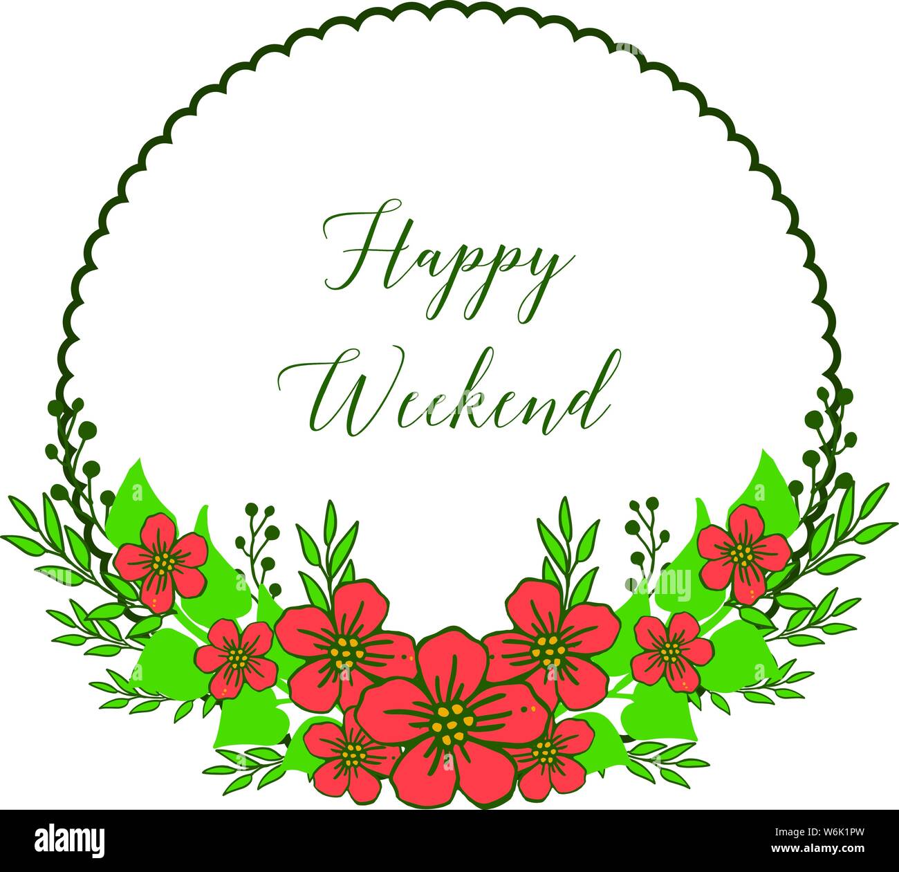 Various shape card of happy weekend, with motif orange wreath frame ...