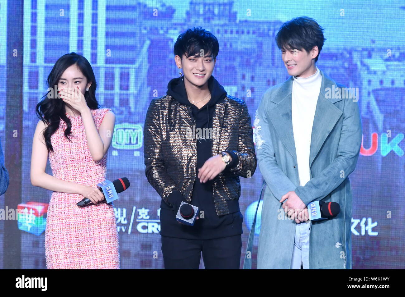 (From left) Chinese actress Yang Mi, singer and actor Huang Zitao ...