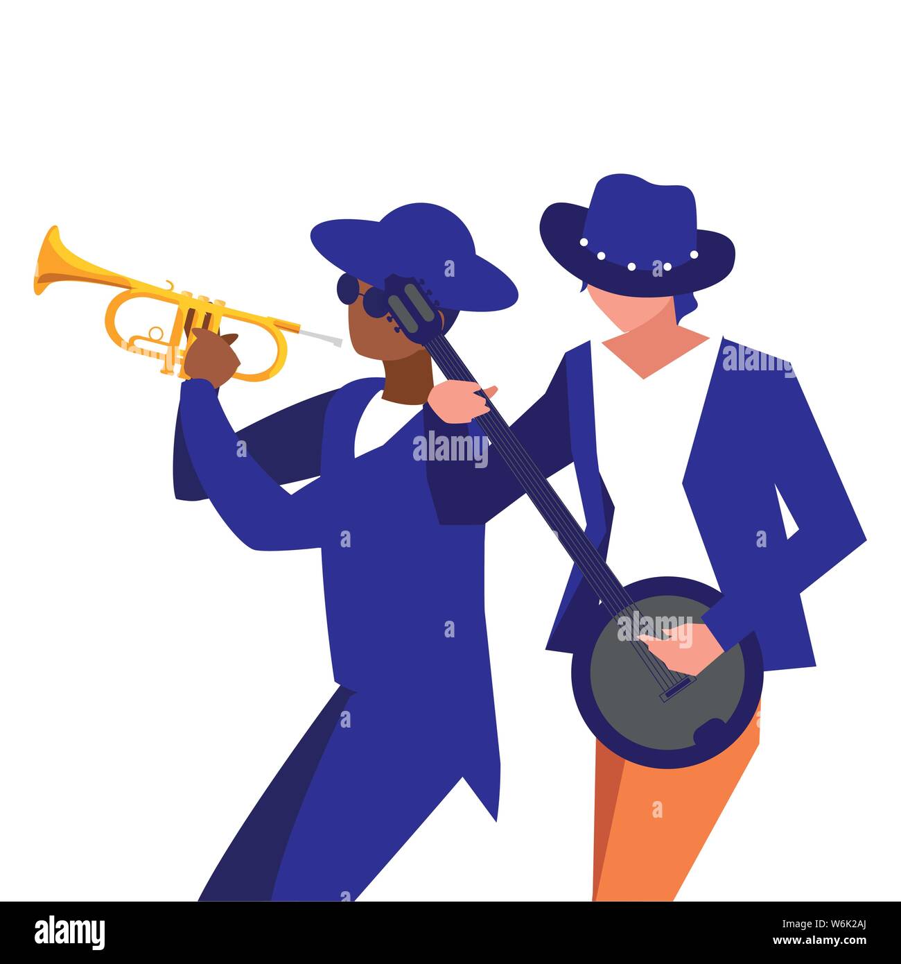 two male musicians playing musical instruments vector illustration ...
