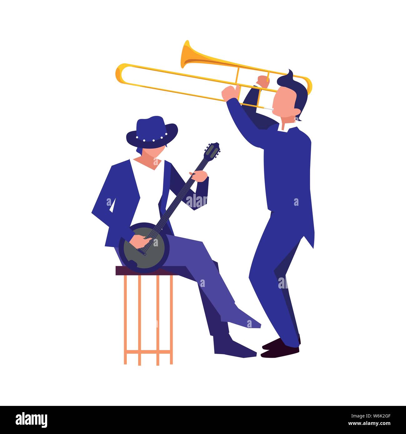 two male musicians playing musical instruments vector illustration ...