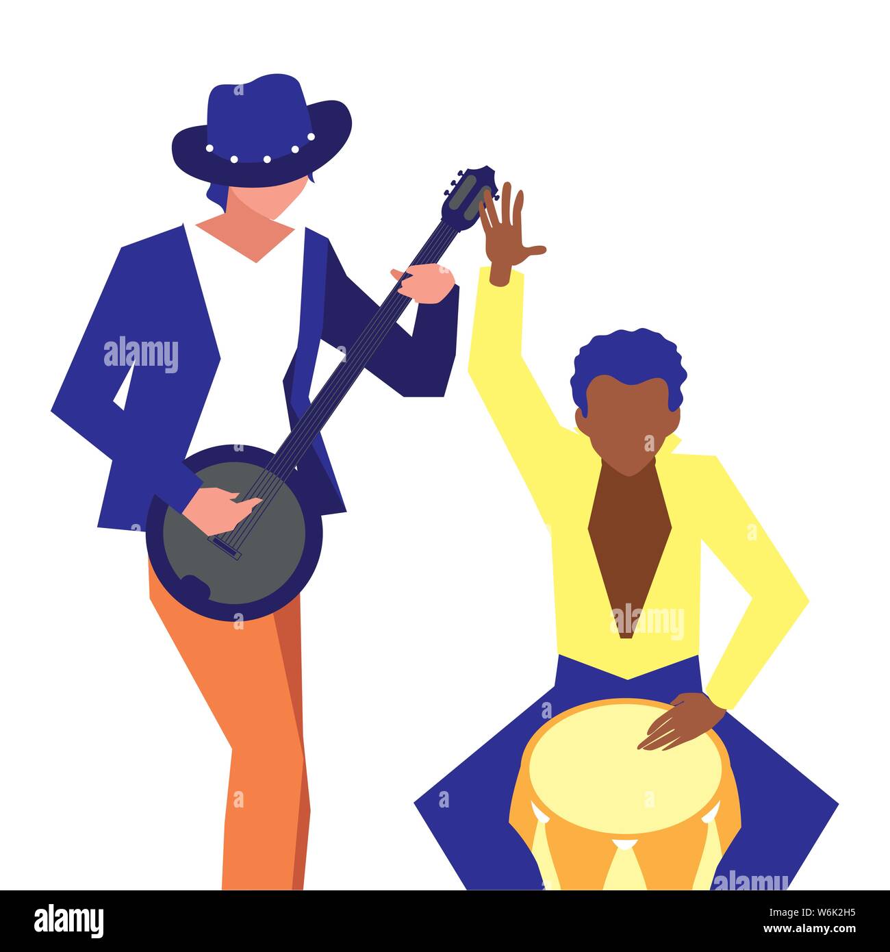 two male musicians playing musical instruments vector illustration ...
