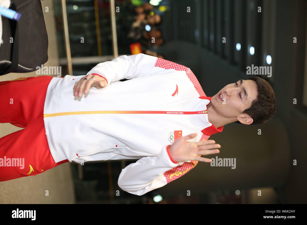 Chinese short track speed skater Wu Dajing, the winner of the men's 500 ...