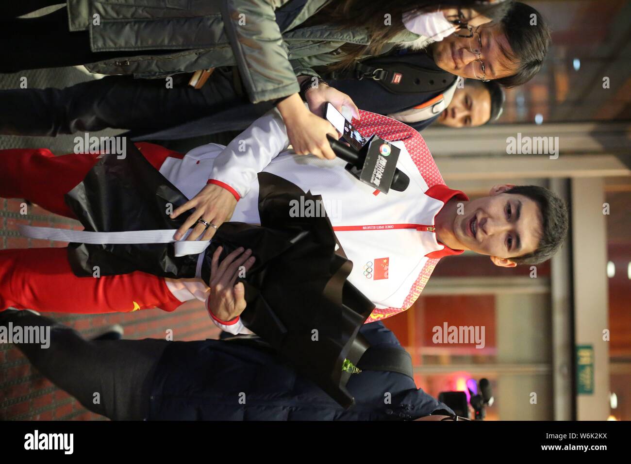 Chinese short track speed skater Wu Dajing, the winner of the men's 500 ...