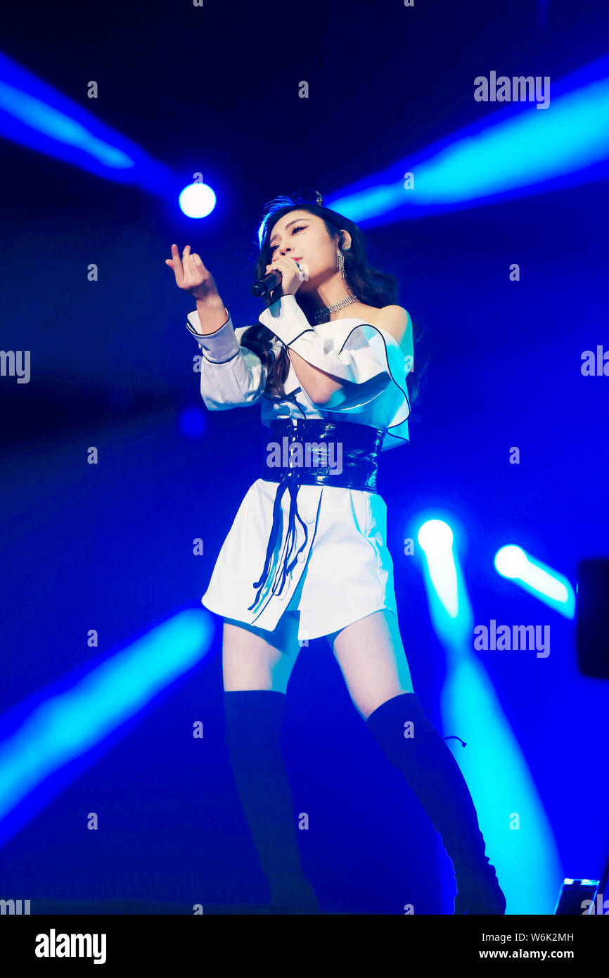 A member of Chinese girl group SNH48 performs during the 4th edition of ...